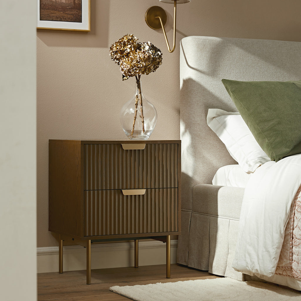 Richmond Ridged 2 Drawer Bedside Table, Dark Ash | daals