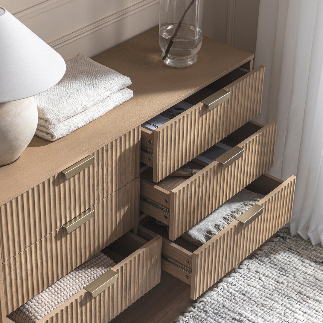 Richmond Ridged Wide Chest of 6 Drawers, Light Ash | daals
