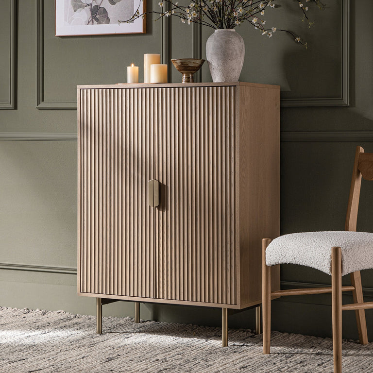 Richmond Ridged Highboard Storage Cabinet, Light Ash | daals