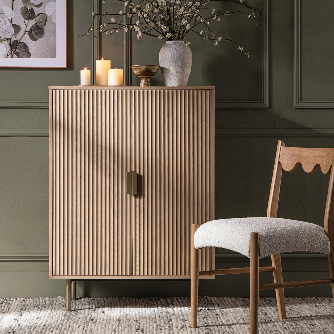 Richmond Ridged Highboard Storage Cabinet, Light Ash | daals