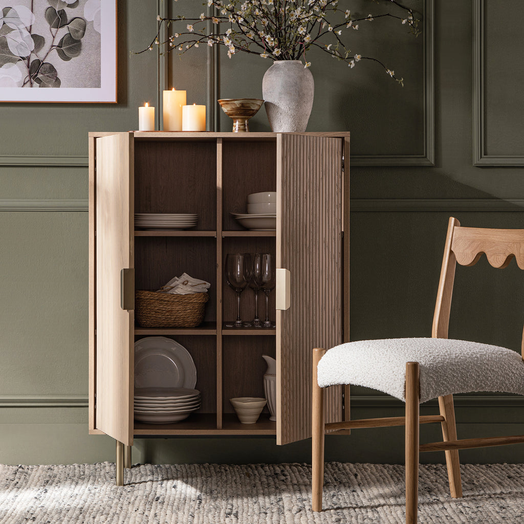 Richmond Ridged Highboard Storage Cabinet, Light Ash | daals