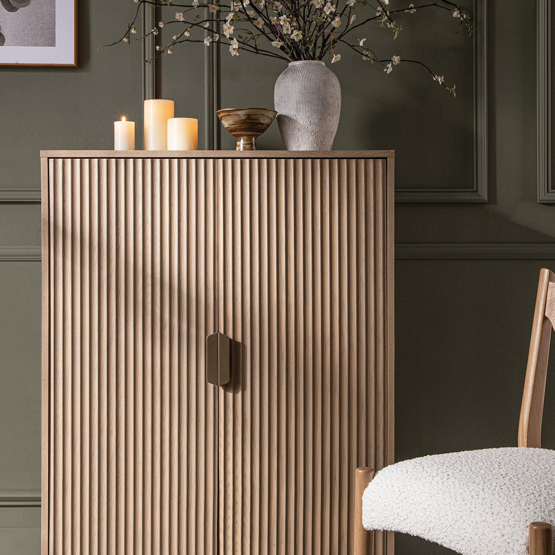 Richmond Ridged Highboard Storage Cabinet, Light Ash | daals