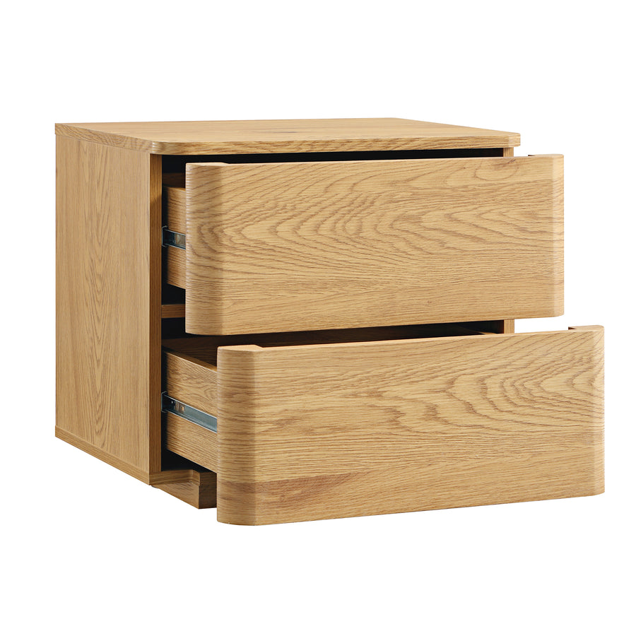 Agnes Curved Edge 2 Drawer Bedside Table, Natural | daals