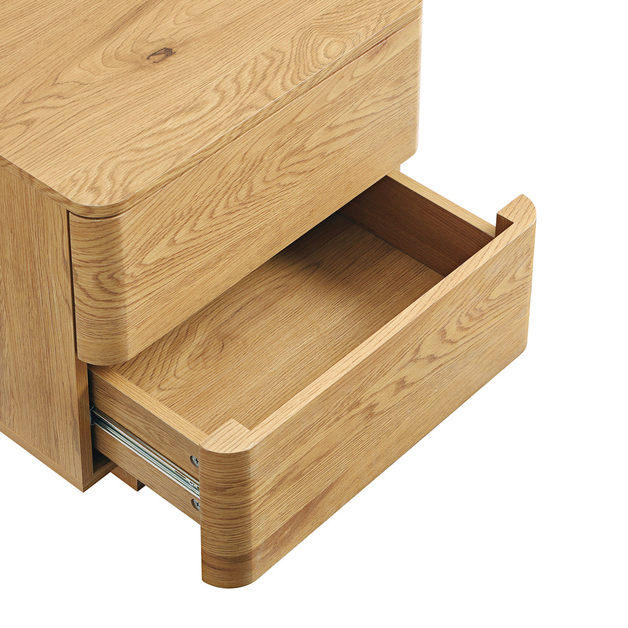 Agnes Curved Edge 2 Drawer Bedside Table, Natural | daals