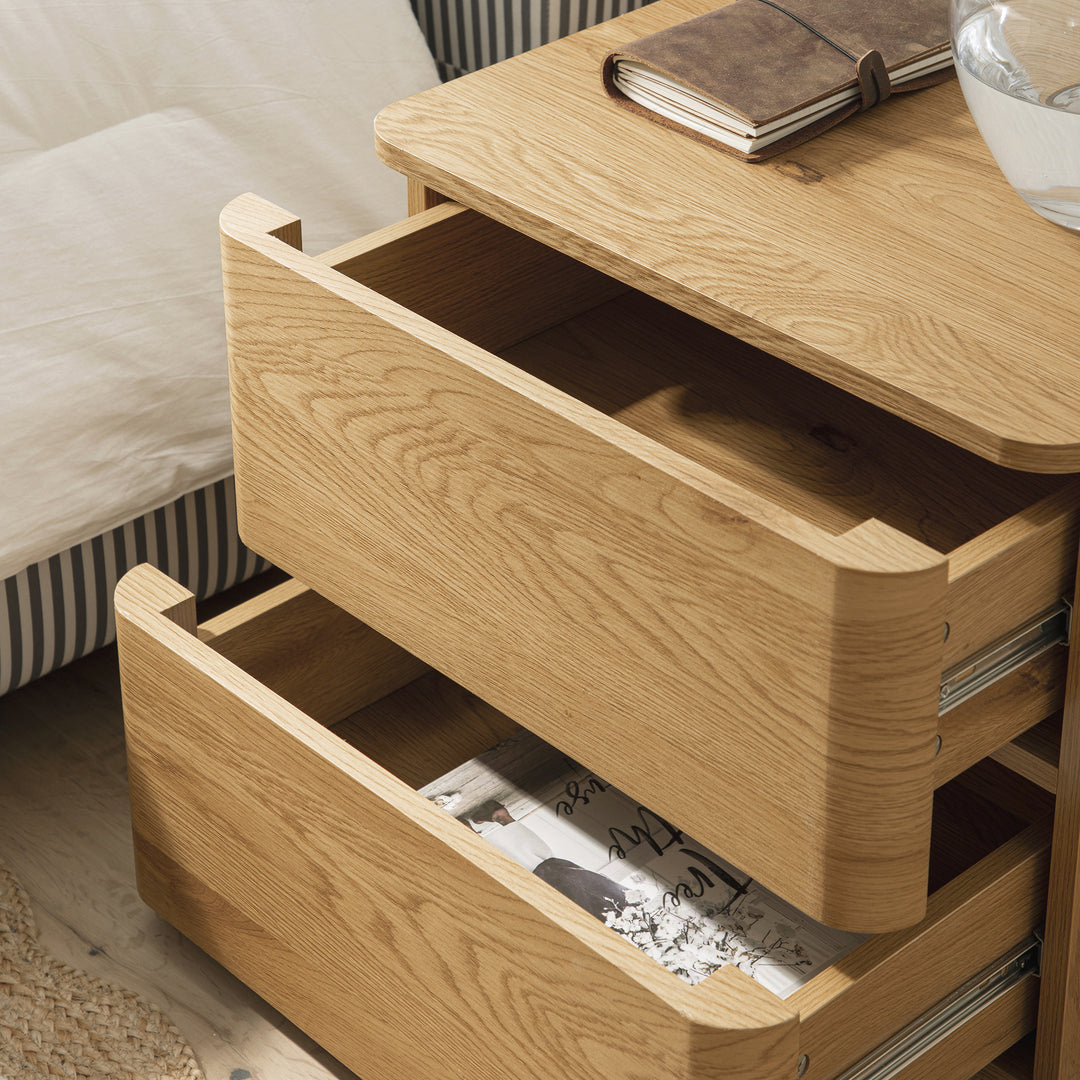 Agnes Curved Edge 2 Drawer Bedside Table, Natural | daals