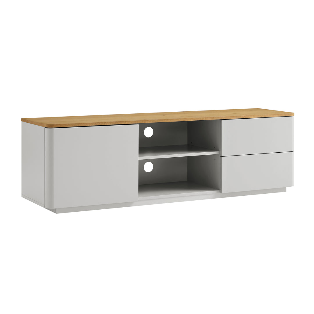 Agnes Curved Edge 150cm Wide TV Unit, Dove Grey with Oak Top | daals