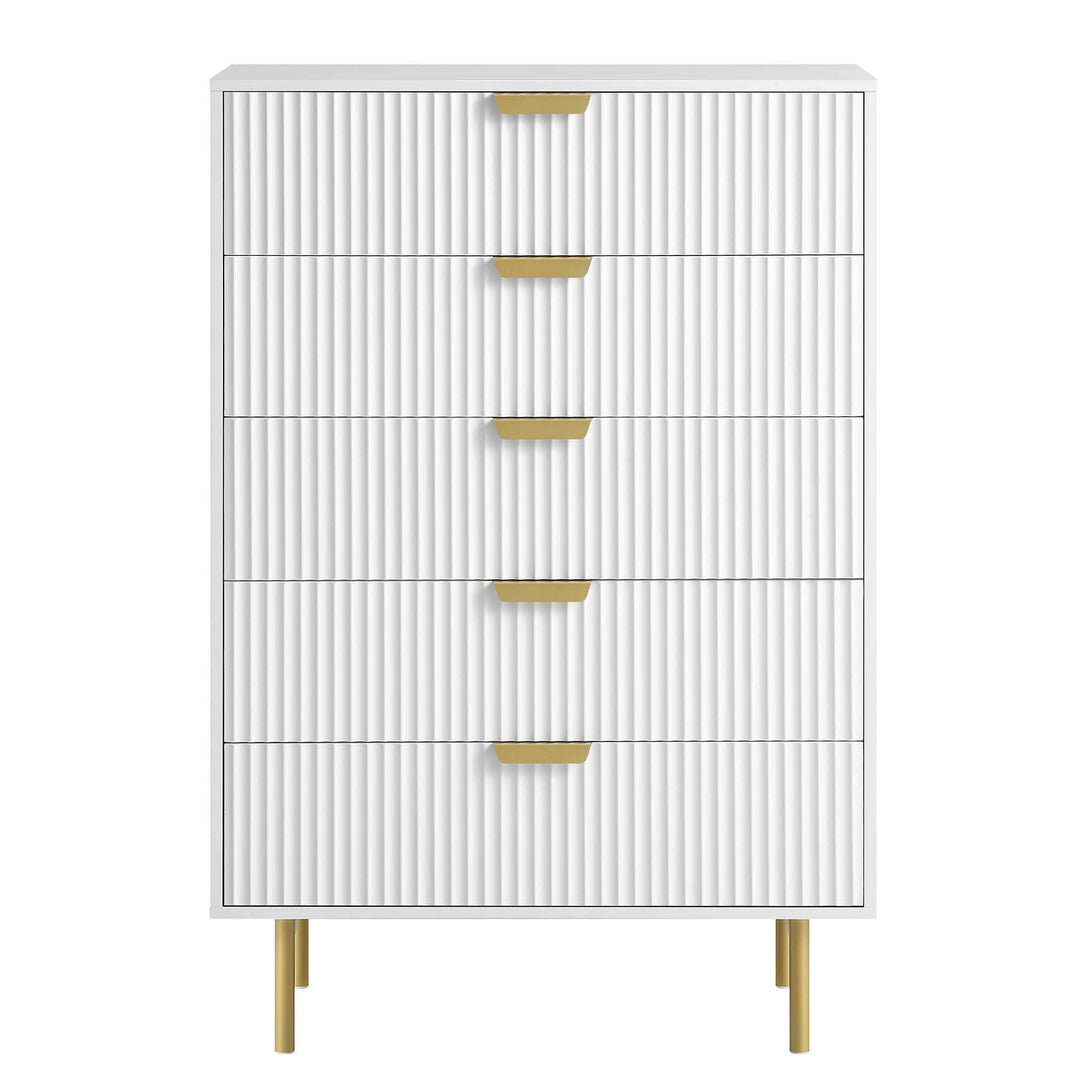 Richmond Ridged Chest of 5 Drawers, Matte White | daals
