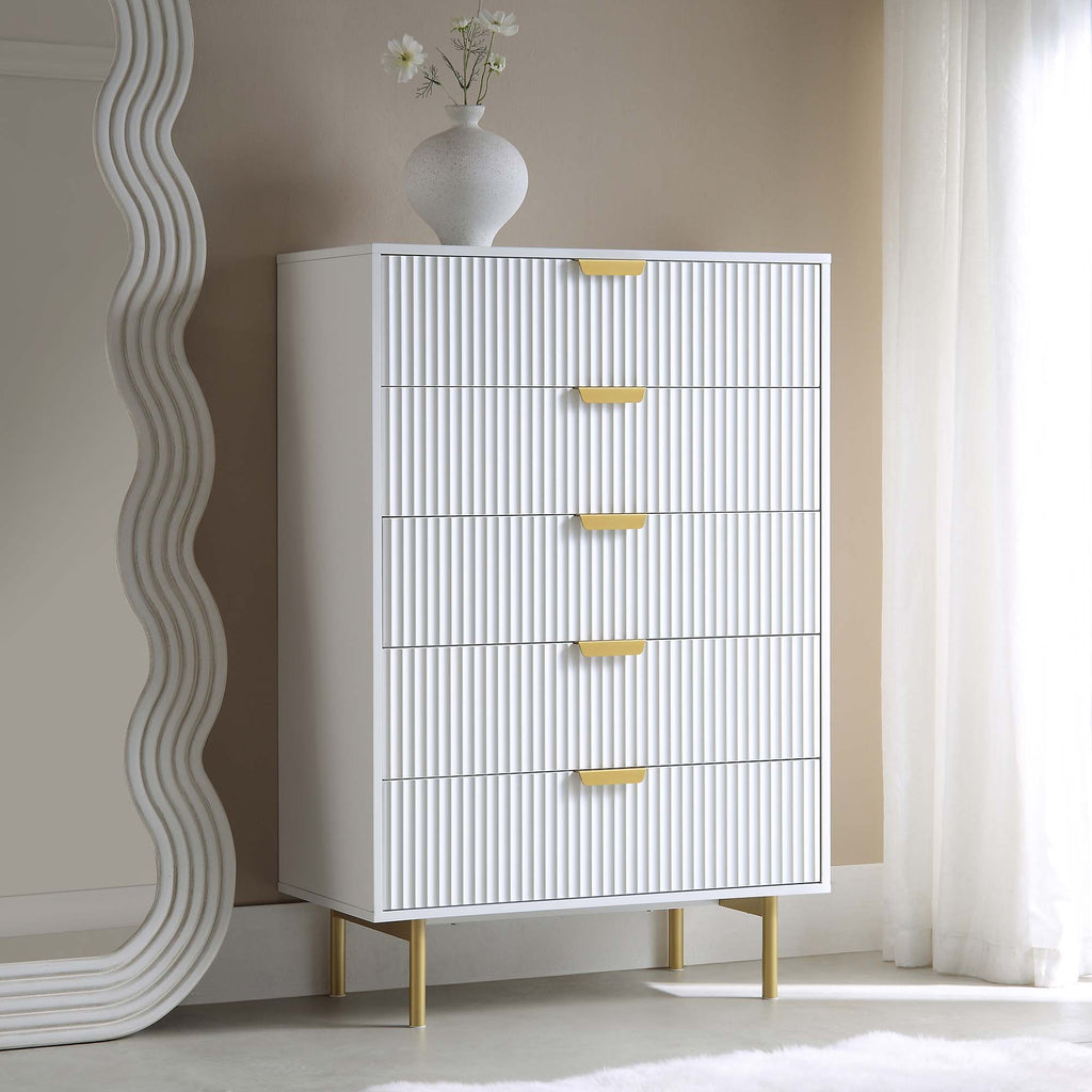 Richmond Ridged Chest of 5 Drawers, Matte White | daals