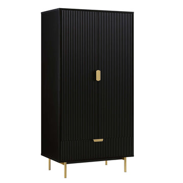 Richmond Ridged Double Wardrobe with Drawer, Matte Black | daals