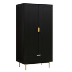 Richmond Ridged Double Wardrobe with Drawer, Matte Black | daals