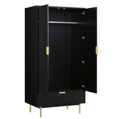 Richmond Ridged Double Wardrobe with Drawer, Matte Black | daals