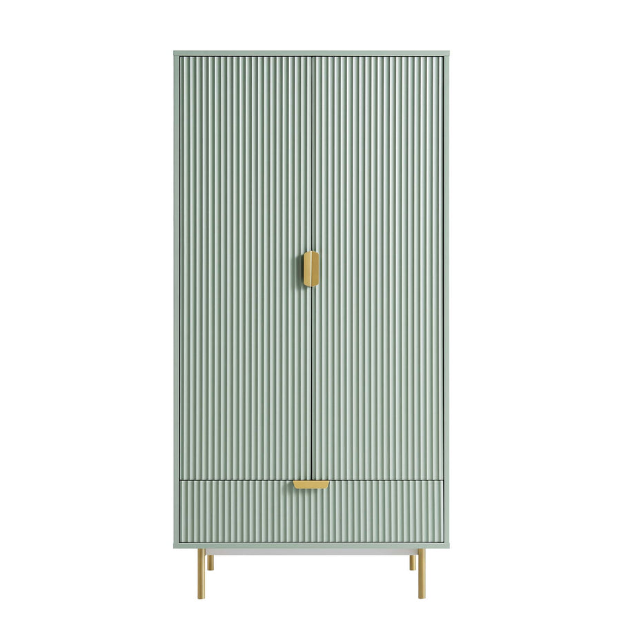 Richmond Ridged Double Wardrobe with Drawer, Matte Sage Green | daals