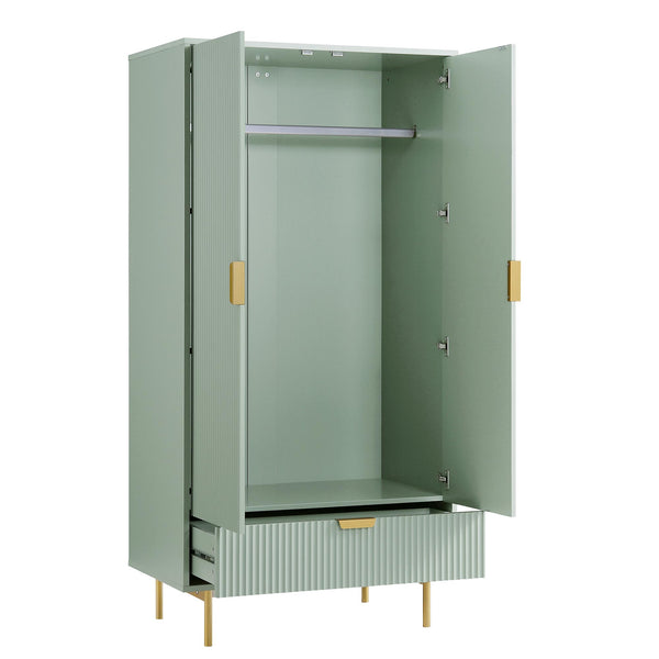 Richmond Ridged Double Wardrobe with Drawer, Matte Sage Green | daals