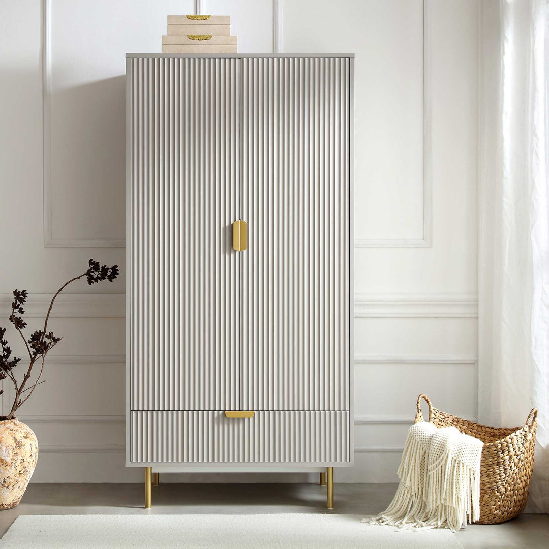 Richmond Ridged Double Wardrobe with Drawer, Matte Taupe | daals