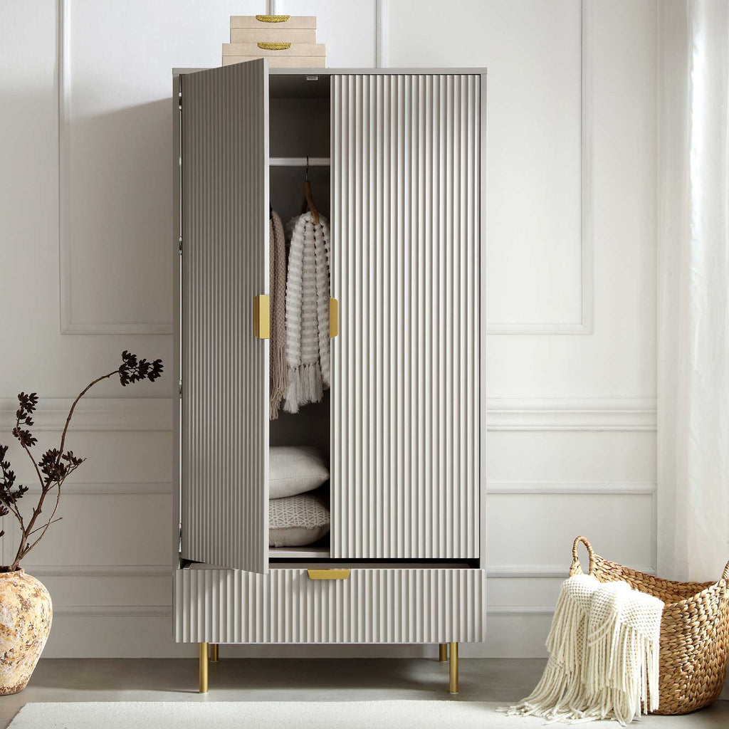 Richmond Ridged Double Wardrobe with Drawer, Matte Taupe | daals