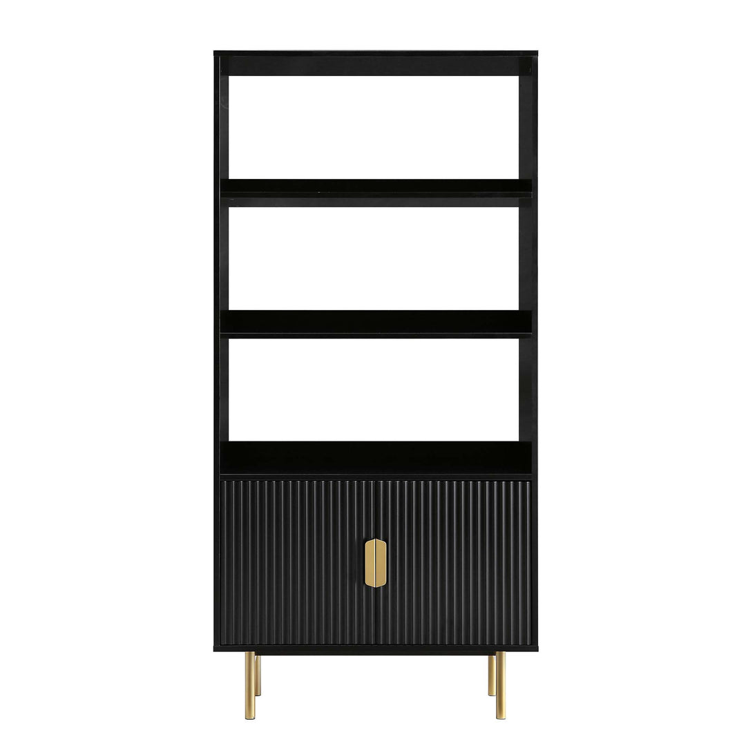 Richmond Ridged Tall Bookcase with Doors, Matte Black | daals