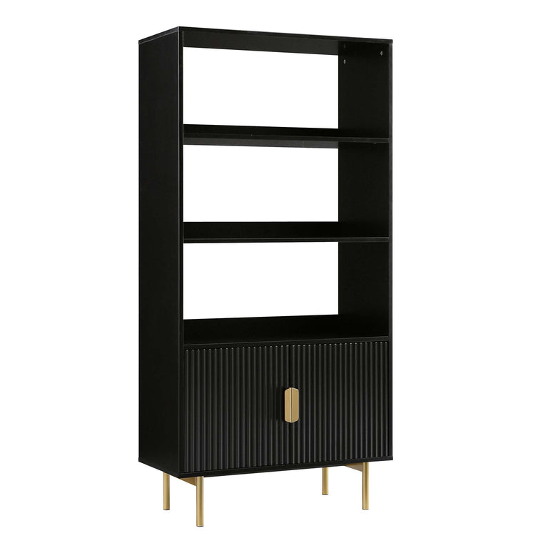Richmond Ridged Tall Bookcase with Doors, Matte Black | daals