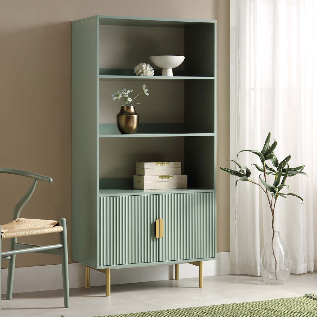 Richmond Ridged Tall Bookcase with Doors, Matte Sage Green | daals