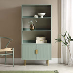Richmond Ridged Tall Bookcase with Doors, Matte Sage Green | daals
