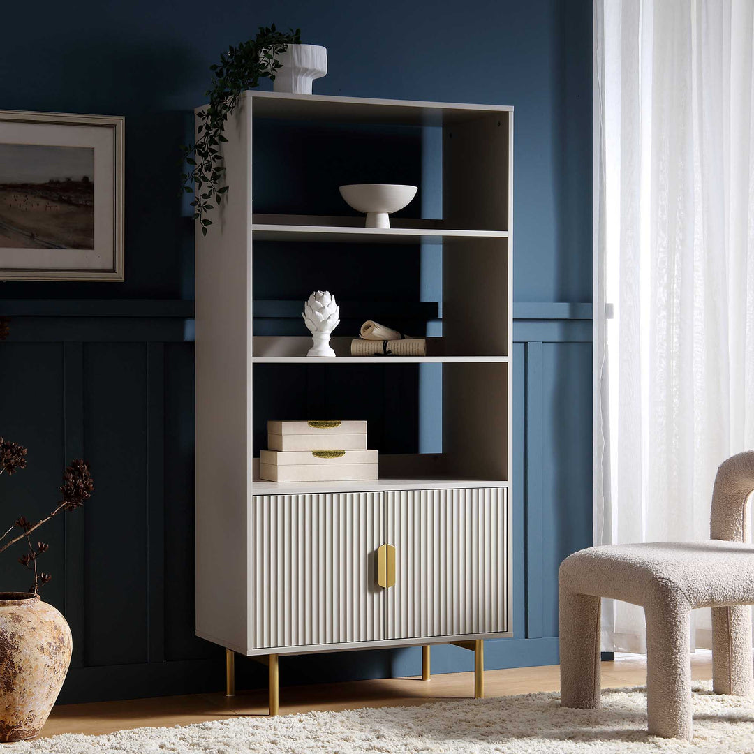 Richmond Ridged Tall Bookcase with Doors, Matte Taupe | daals