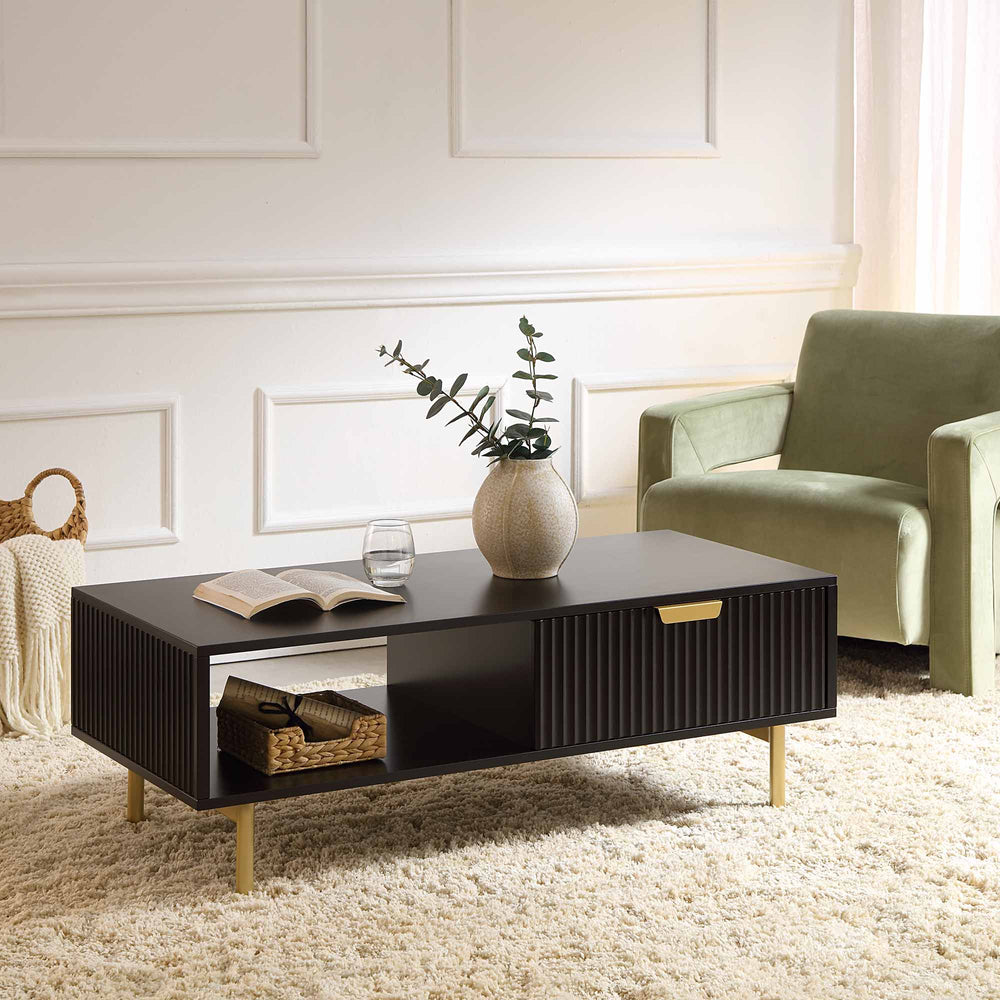 Richmond Ridged Coffee Table with Drawer, Matte Black | daals