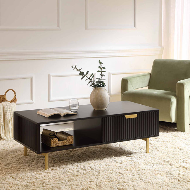 Richmond Ridged Coffee Table with Drawer, Matte Black | daals