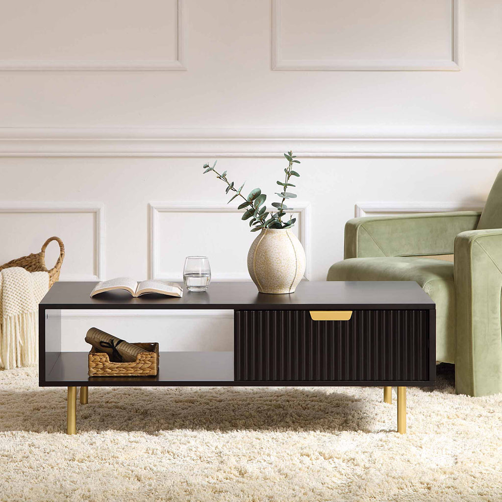 Richmond Ridged Coffee Table with Drawer, Matte Black | daals