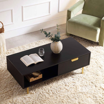 Richmond Ridged Coffee Table with Drawer, Matte Black | daals