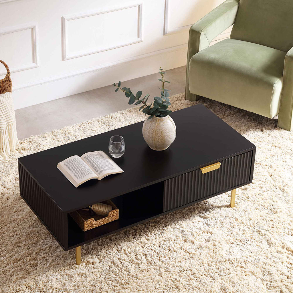 Richmond Ridged Coffee Table with Drawer, Matte Black | daals