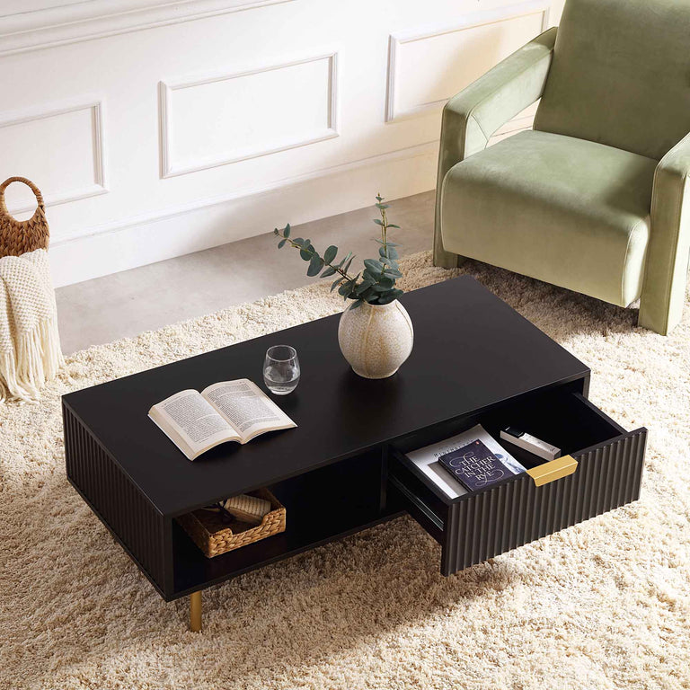 Richmond Ridged Coffee Table with Drawer, Matte Black | daals