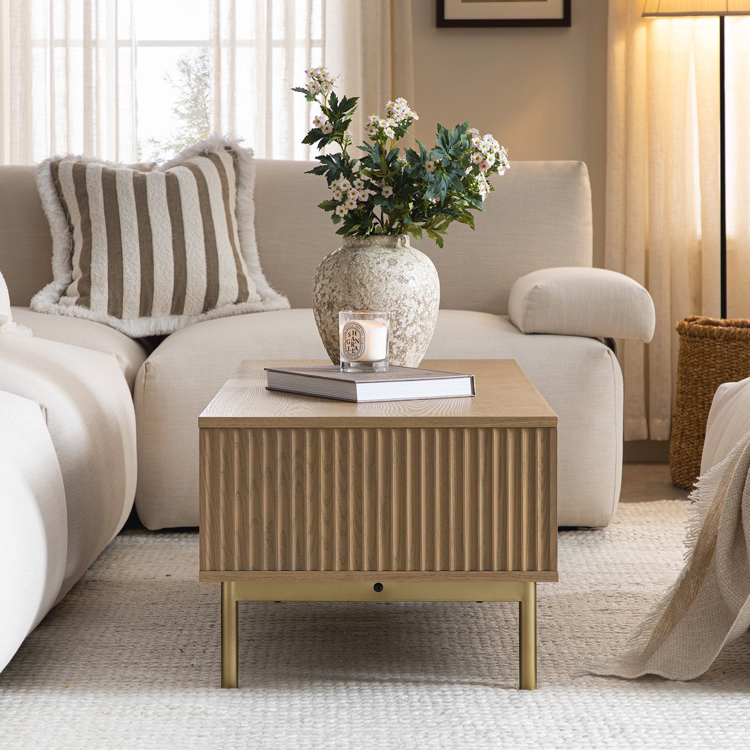 Richmond Ridged Coffee Table with Drawer, Light Ash | daals