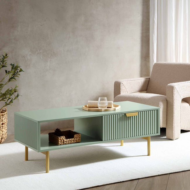 Richmond Ridged Coffee Table with Drawer, Matte Sage Green | daals