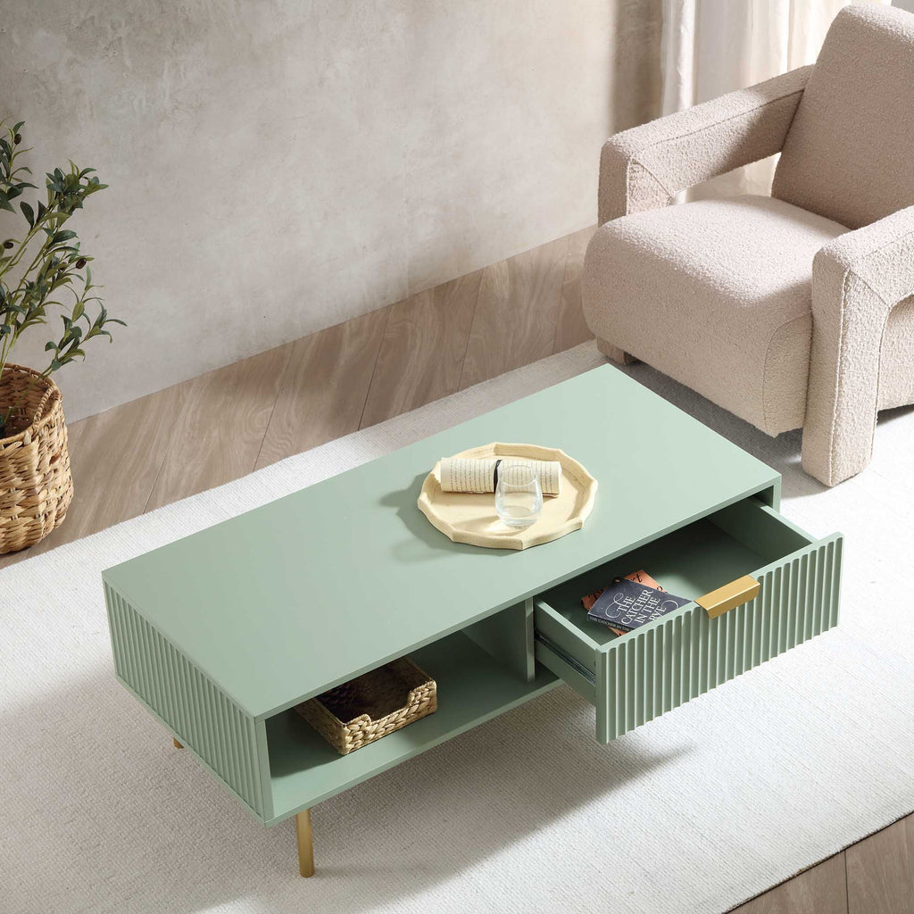 Richmond Ridged Coffee Table with Drawer, Matte Sage Green | daals