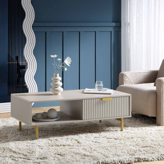 Richmond Ridged Coffee Table with Drawer, Matte Taupe | daals