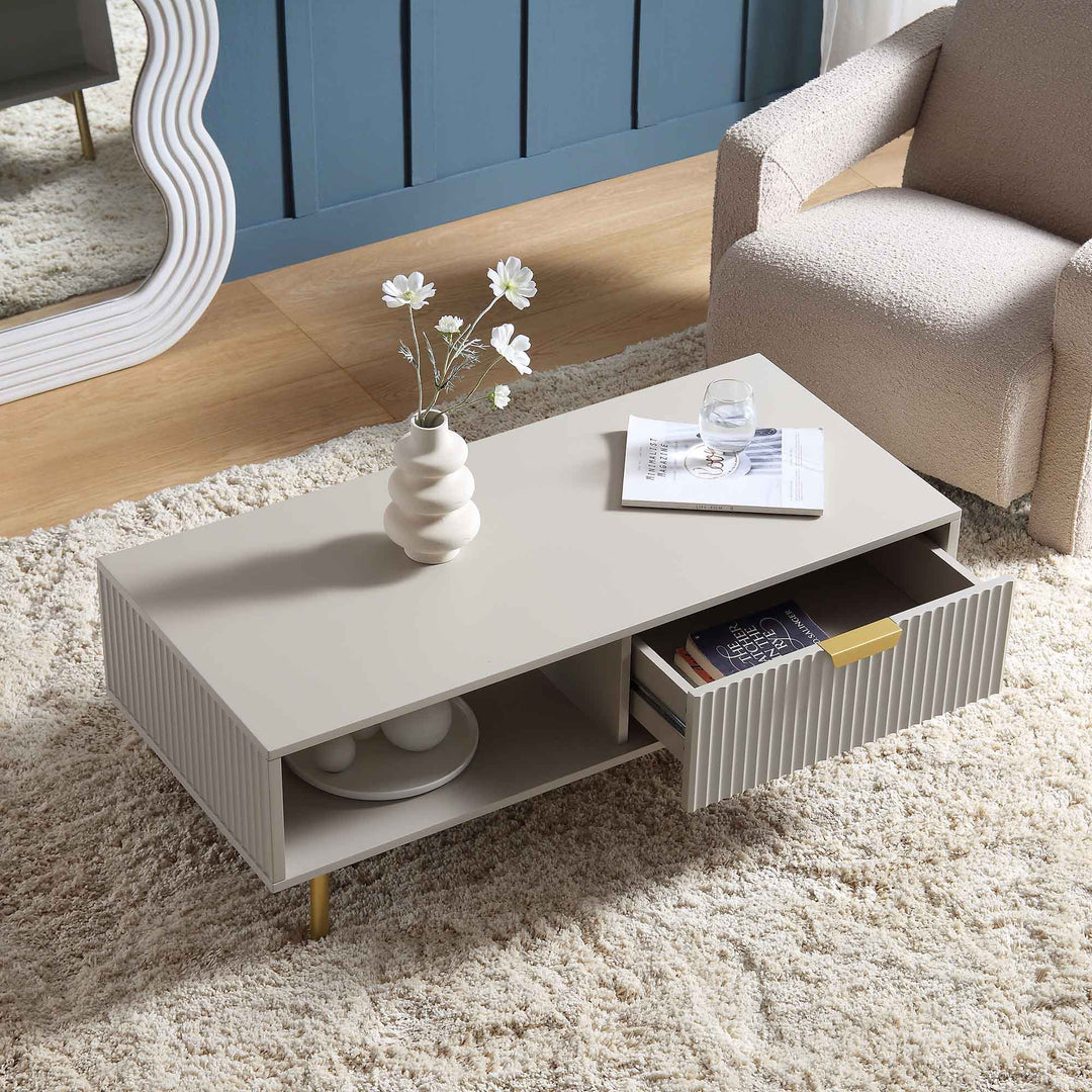 Richmond Ridged Coffee Table with Drawer, Matte Taupe | daals