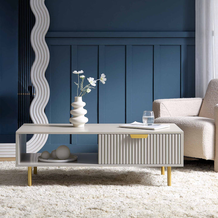Richmond Ridged Coffee Table with Drawer, Matte Taupe | daals