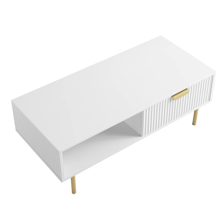 Richmond Ridged Coffee Table with Drawer, Matte White | daals