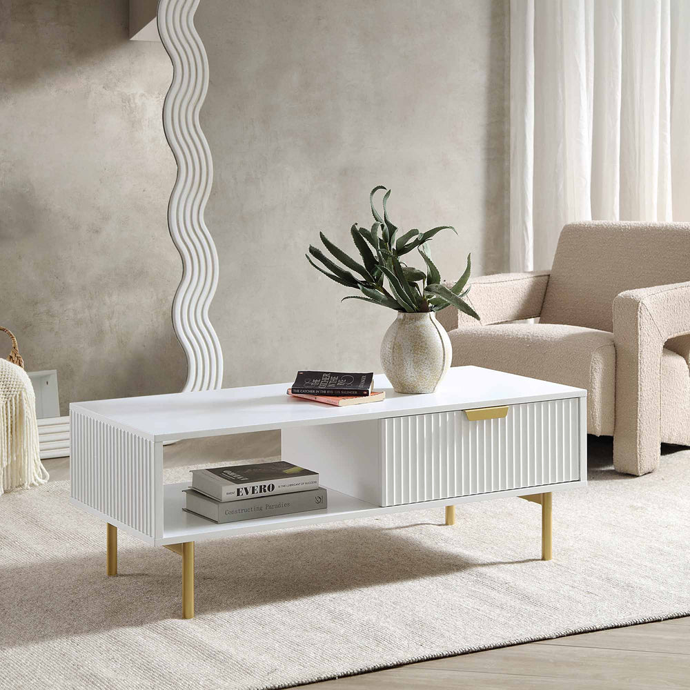 Richmond Ridged Coffee Table with Drawer, Matte White | daals
