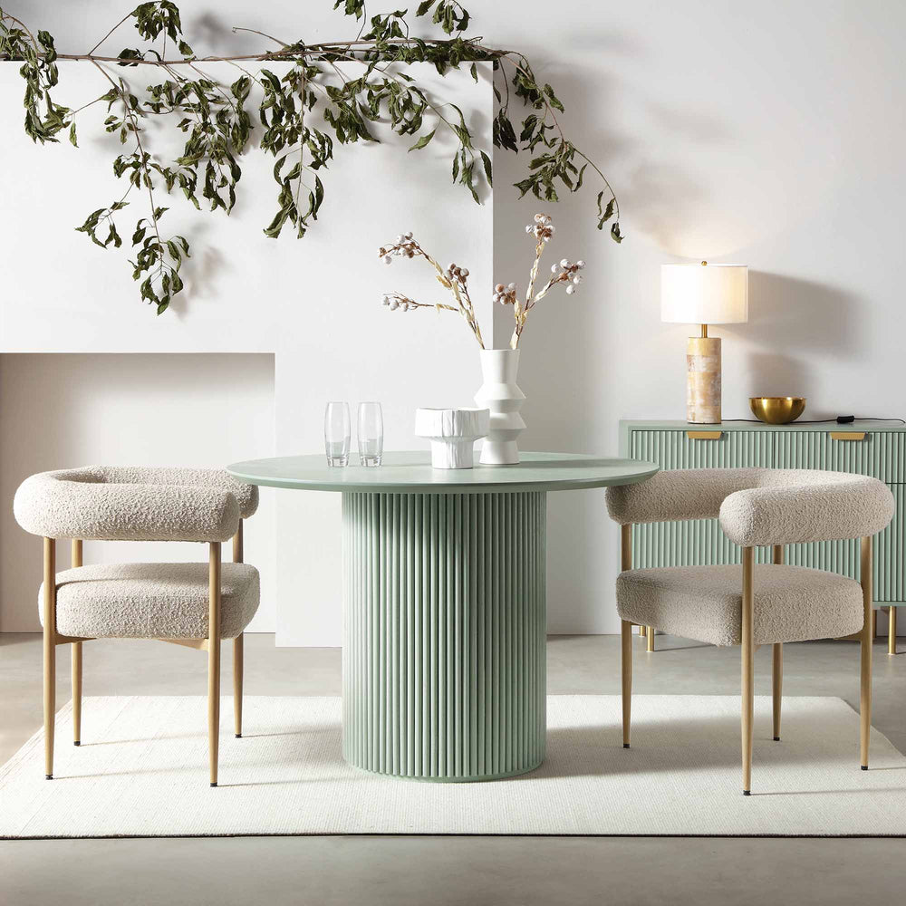 Maru Round Oak Pedestal Dining Table, Sage Green | daals