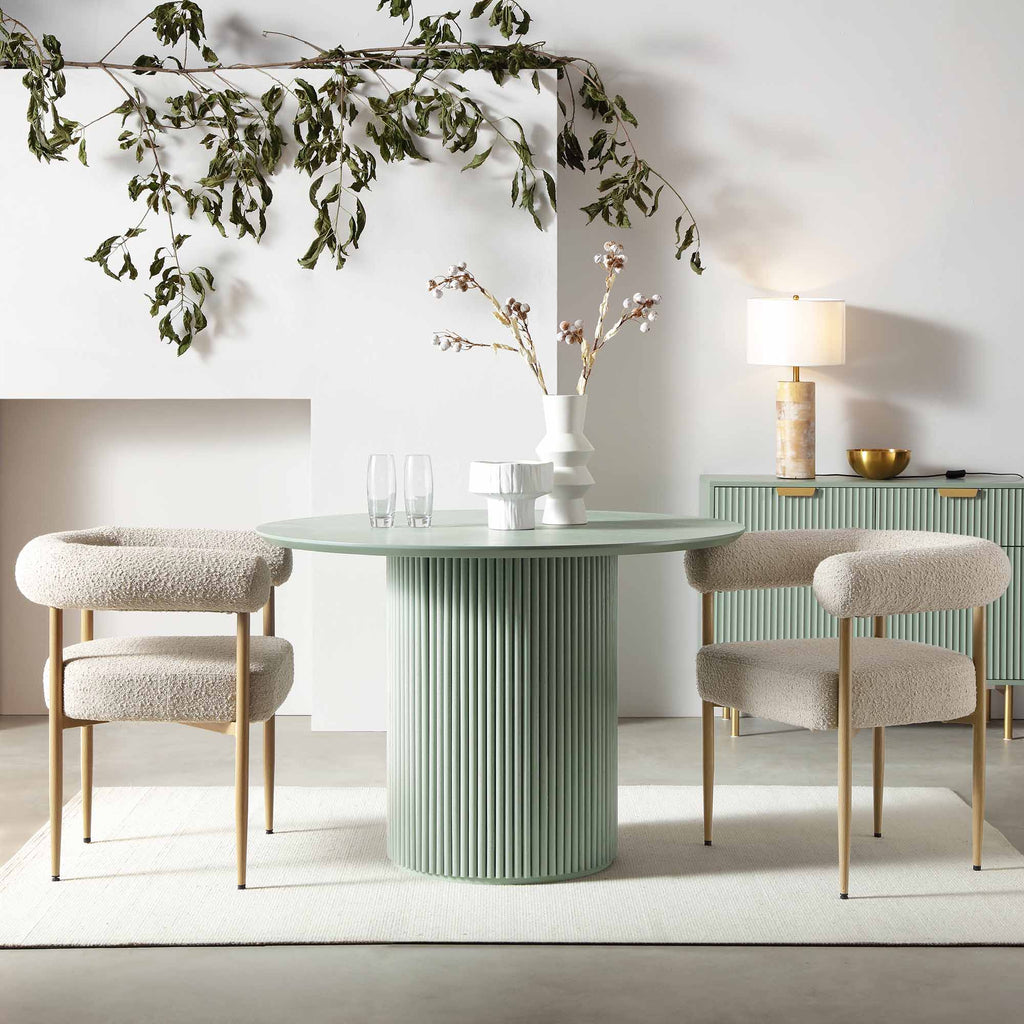 Maru Round Oak Pedestal Dining Table, Sage Green | daals