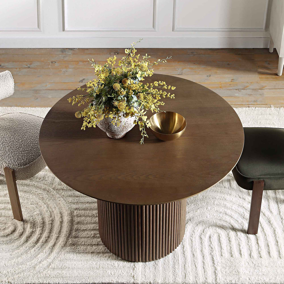 Maru Round Oak Pedestal Dining Table, Silver Oak | daals