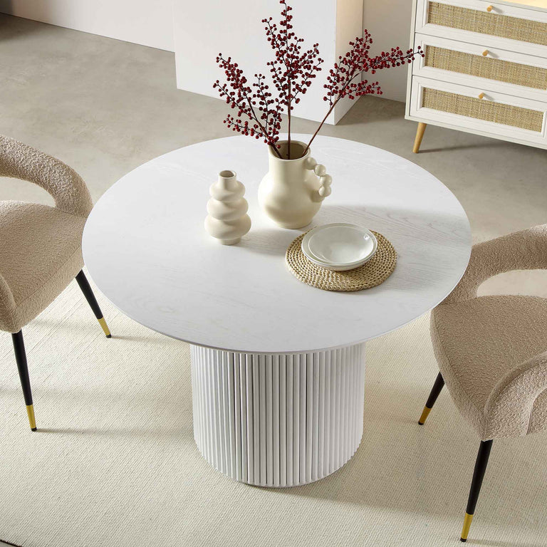 Maru Round Oak Pedestal Dining Table, Washed White | daals