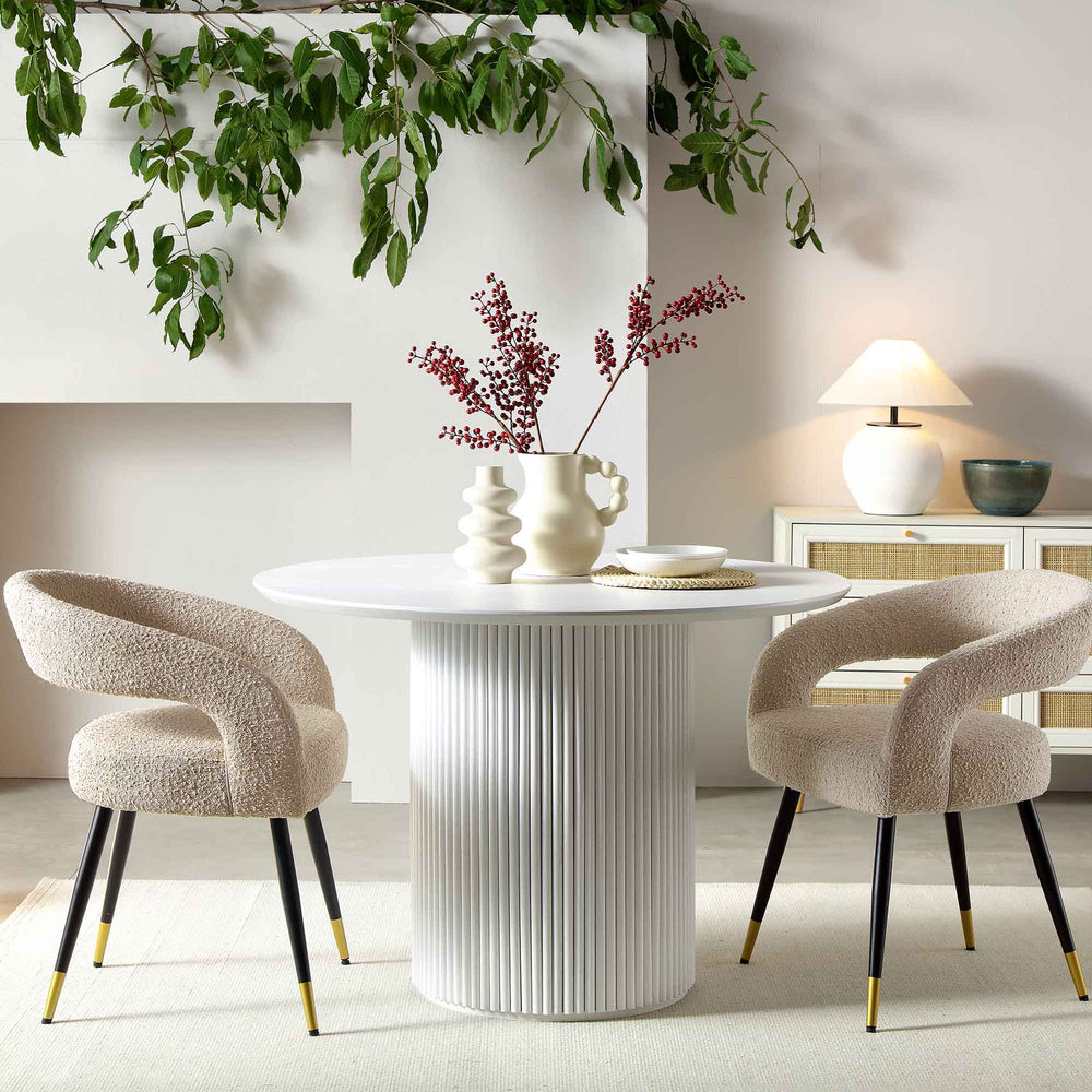 Maru Round Oak Pedestal Dining Table, Washed White | daals