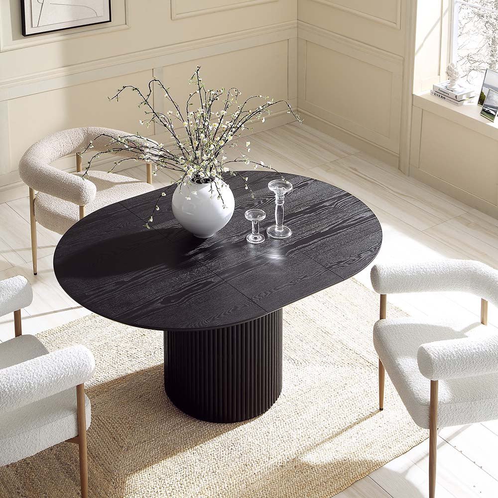 Maru Round 4-6 Seater Extending Oak Pedestal Dining Table, Black | daals