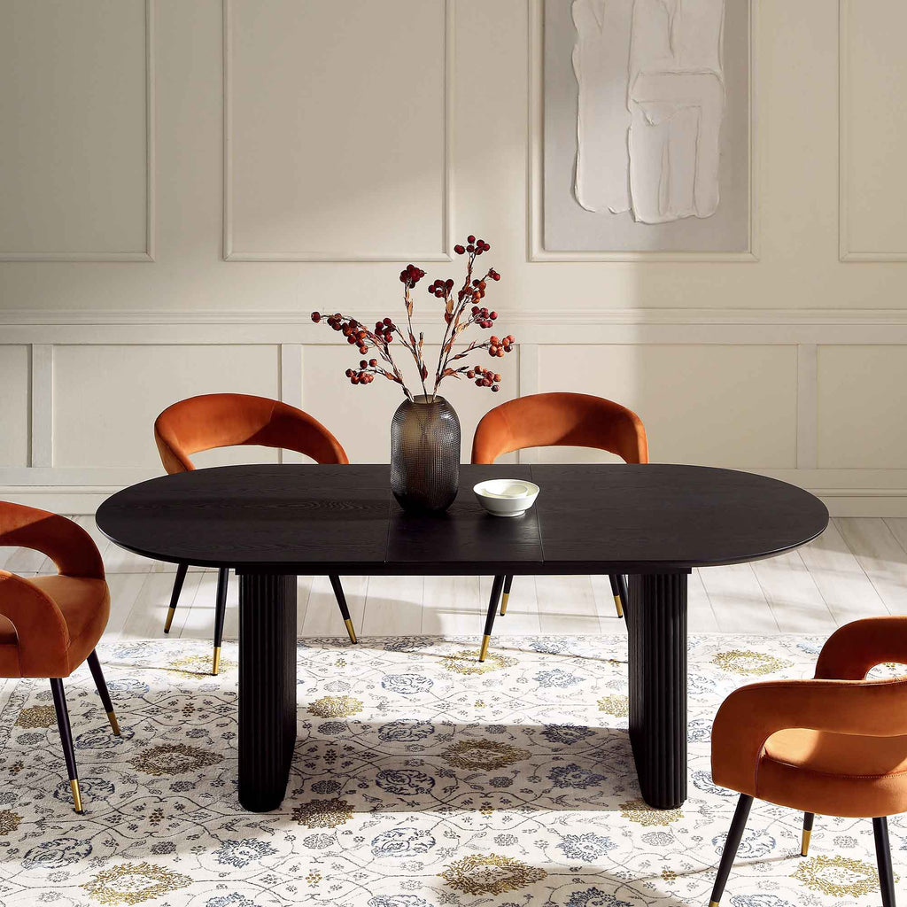 Maru Oval 6-8 Seater Extending Oak Pedestal Dining Table, Black | daals