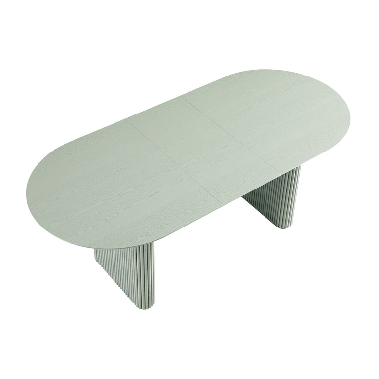 Maru Oval 6-8 Seater Extending Oak Pedestal Dining Table, Sage Green ...
