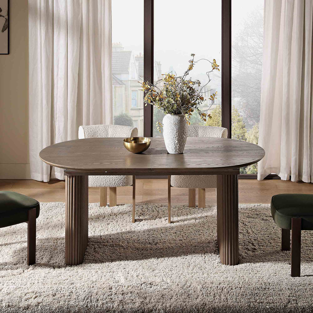 Maru Oval 6-8 Seater Extending Oak Pedestal Dining Table, Silver Oak ...