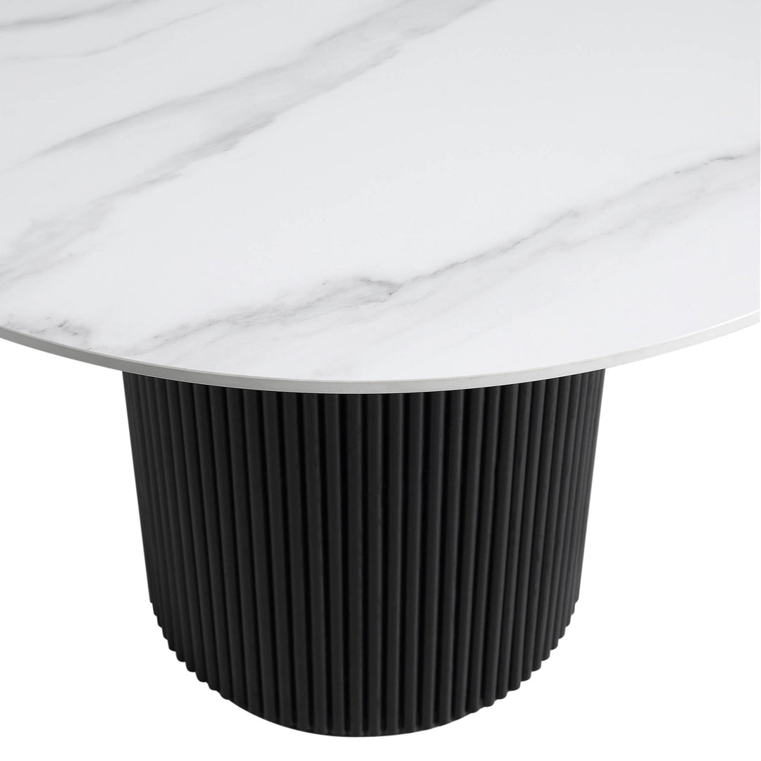 Maru Ceramic Top Black Pedestal Round Dining Table | daals