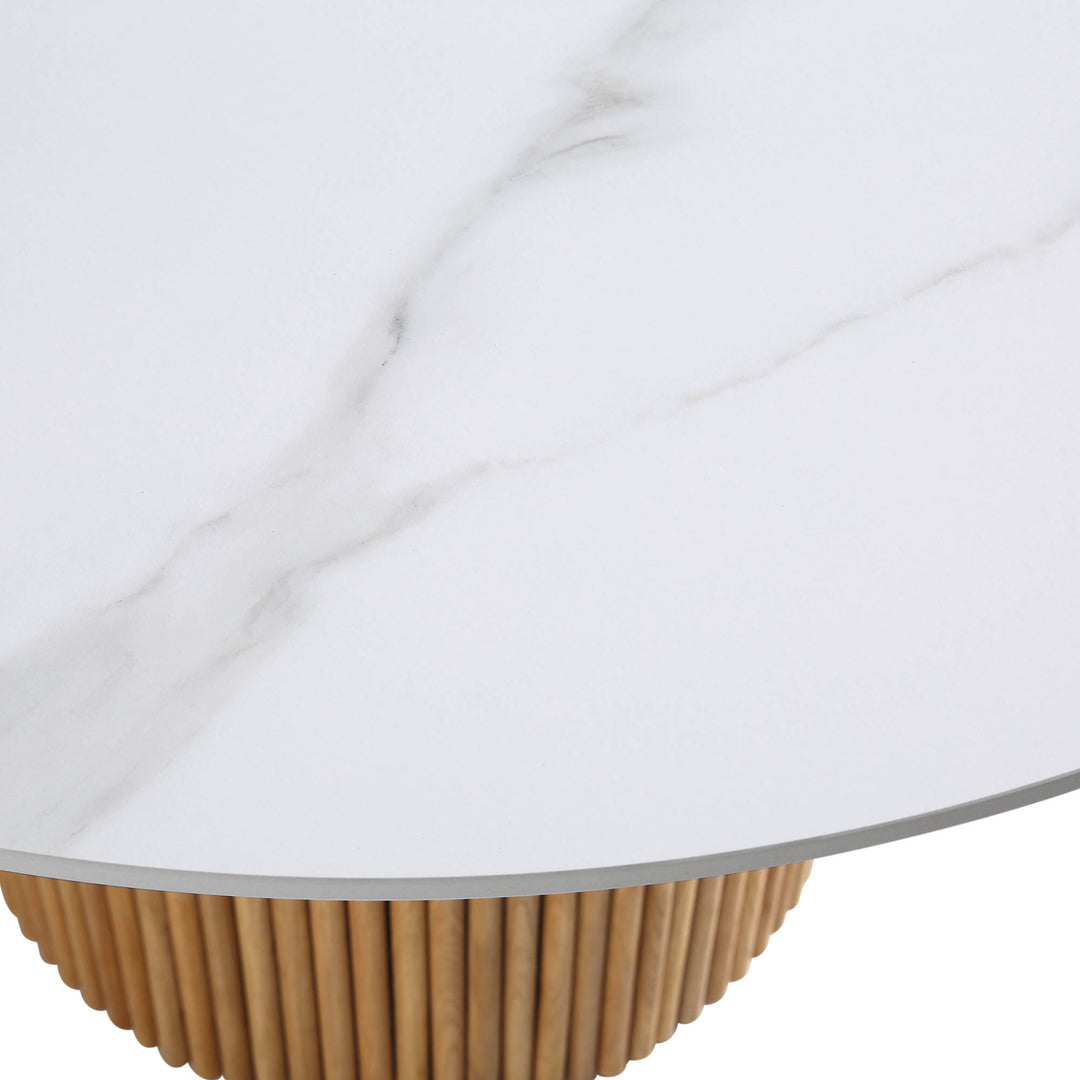 Maru Ceramic Top Oak Pedestal Round Dining Table | daals