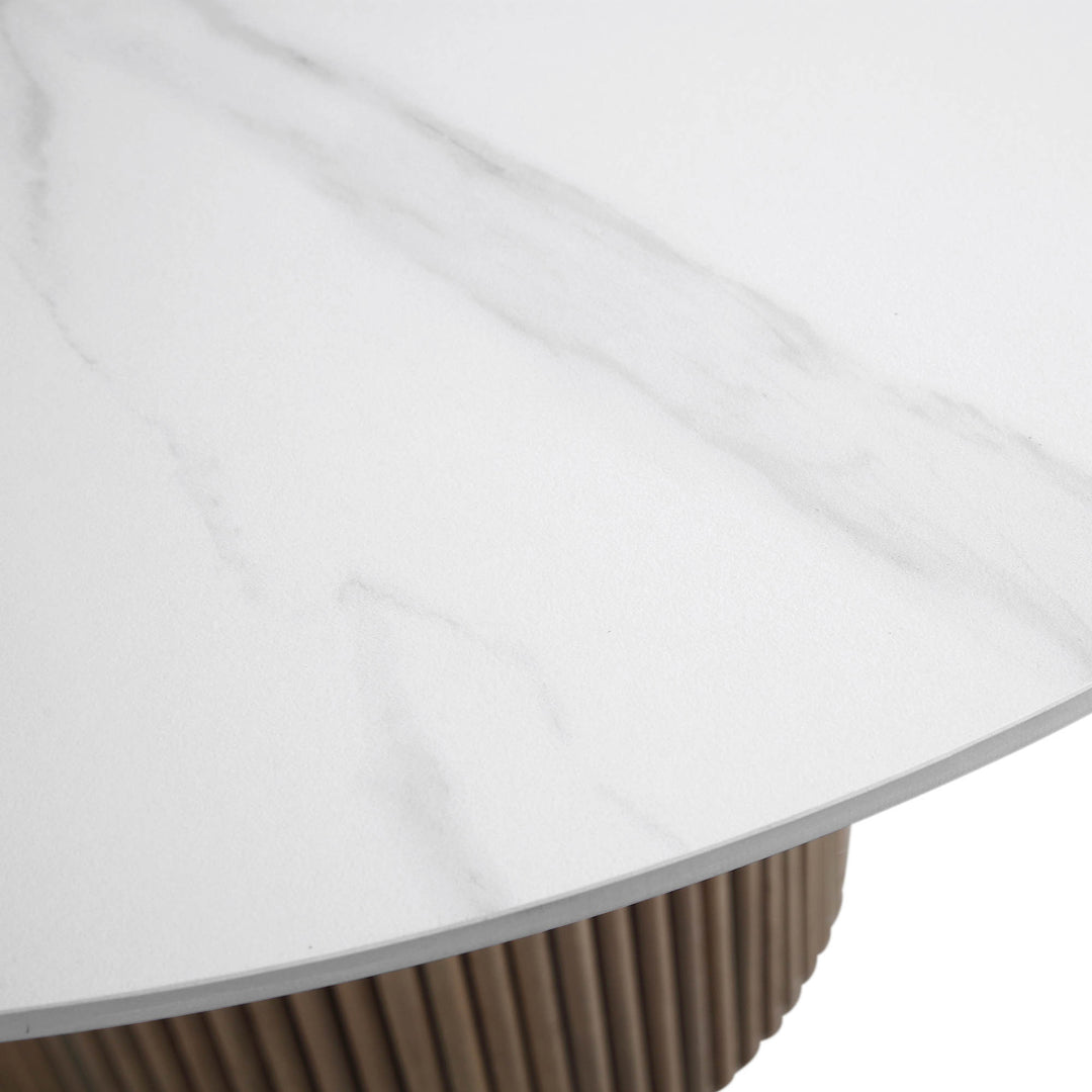 Maru Ceramic Top Silver Oak Pedestal Round Dining Table | daals